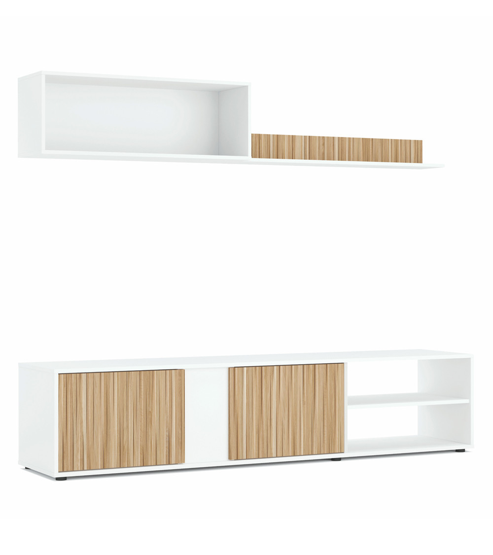 Mueble salón reversible 180 cm EDITH Textura Blanco Artik - Natur